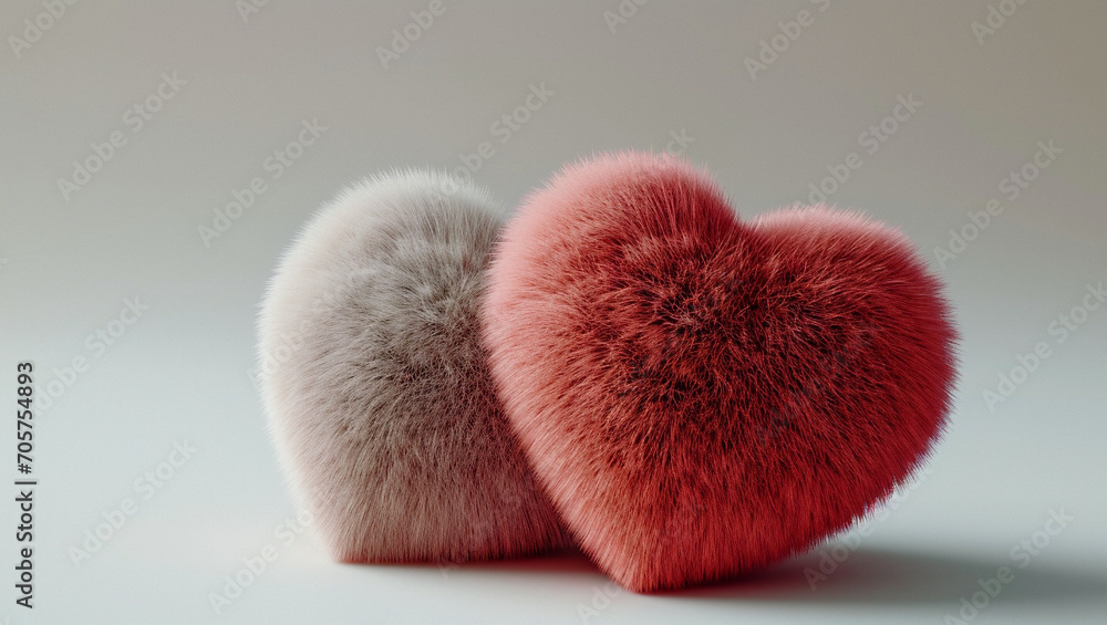 Cute two fur hearts on pink background. Woollen symbols of love ...