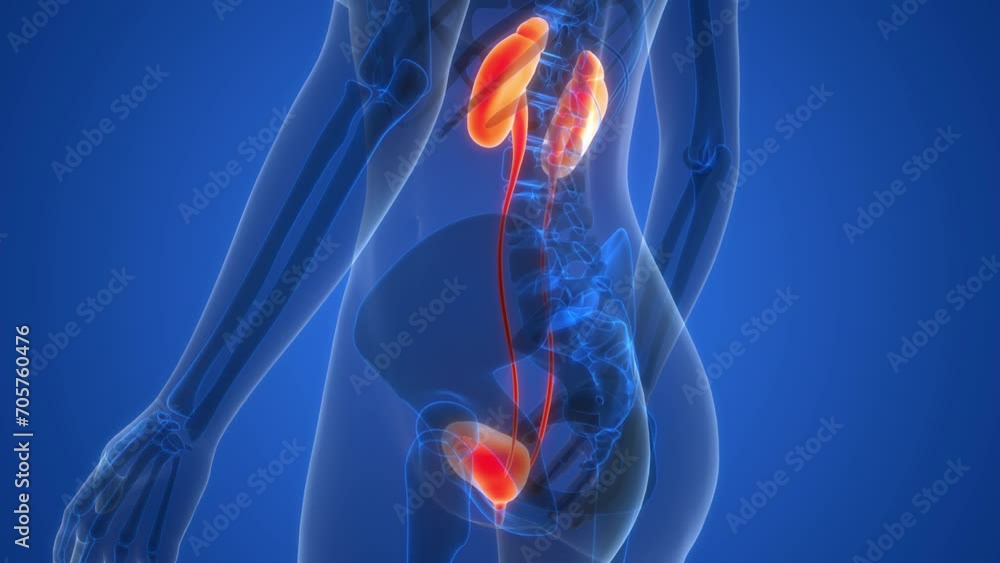Female Urinary System Kidneys with Bladder Anatomy Animation Concept ...