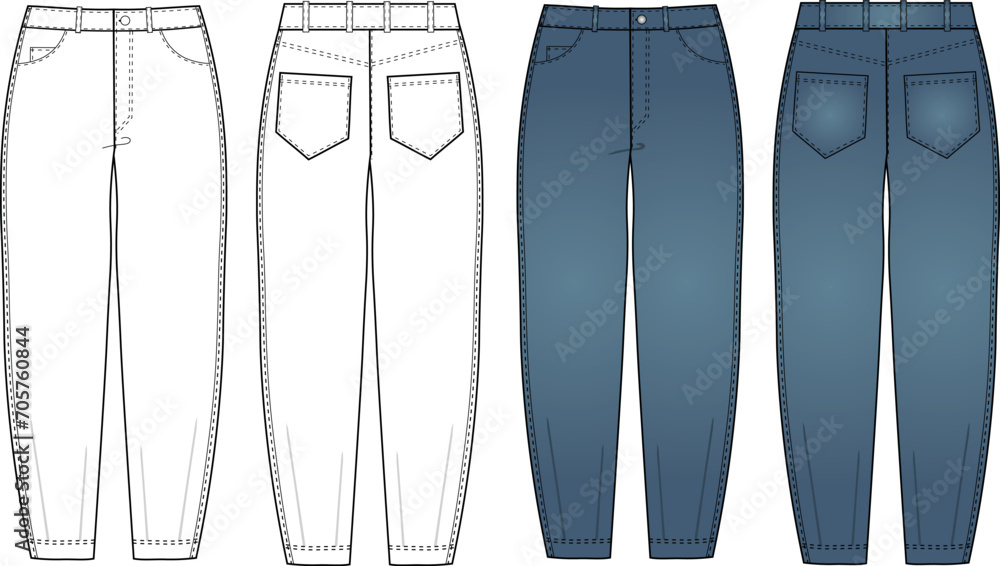 Slouchy Jeans Denim pants fashion flat technical drawing template ...