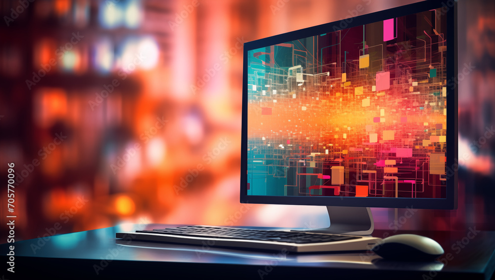 Moderner und vernetzter Computer zeigt die bunte Kreativität des ...