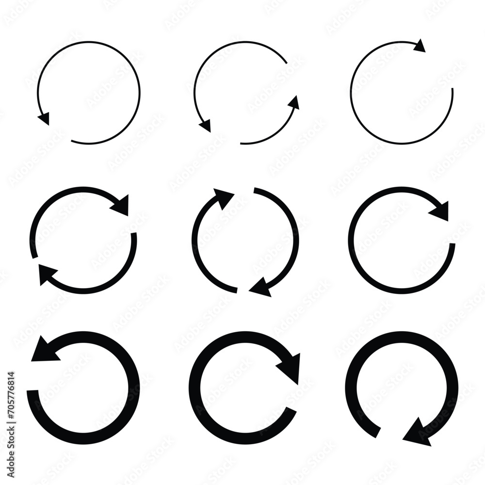 circle arrow right. Radial arrow icon, symbol. Clockwise rotate, twirl ...