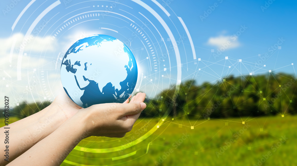 Earth on hand.Low polygon.Agriculture green technology and environment ...