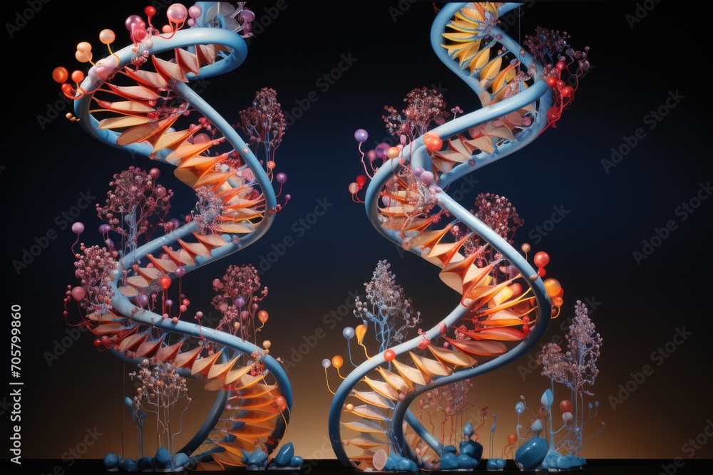DNA structure on black background. 3D illustration. 3D rendering ...