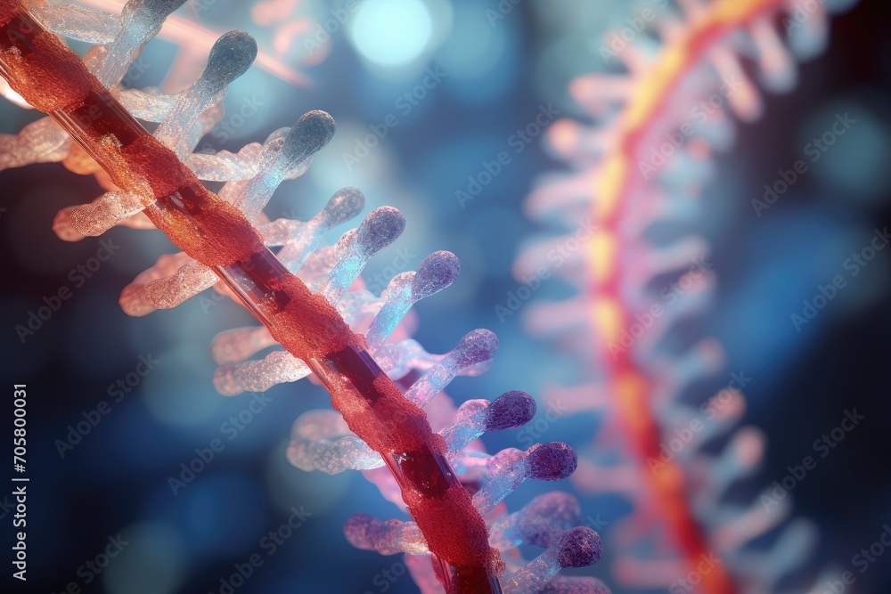 3d illustration of DNA strand over blue background with bokeh ...