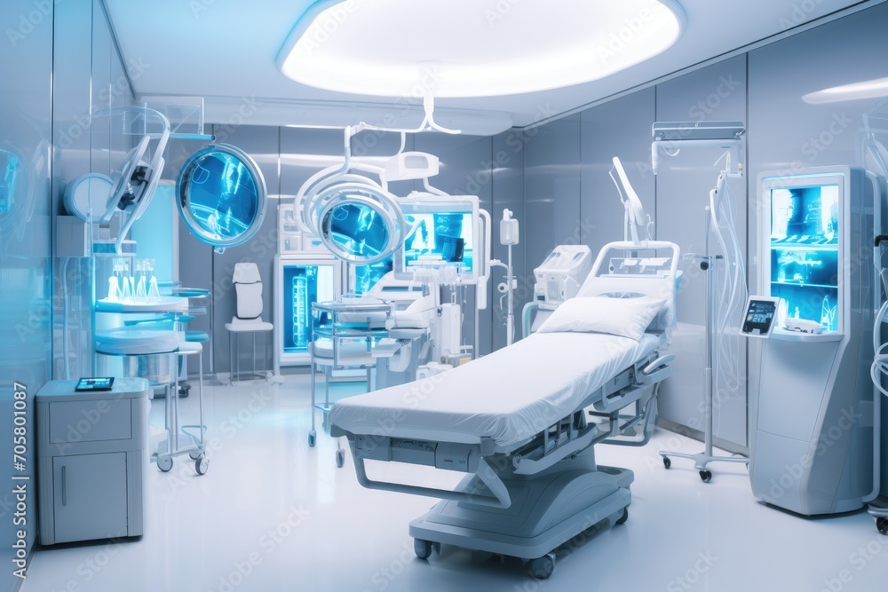 equipment and medical devices in modern operating room take with art ...