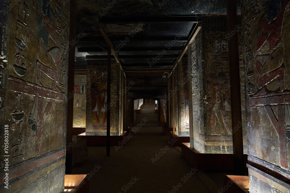 King Seti tomb at the Valley of Kings .Luxor . Egypt. Hieroglyphics in ...