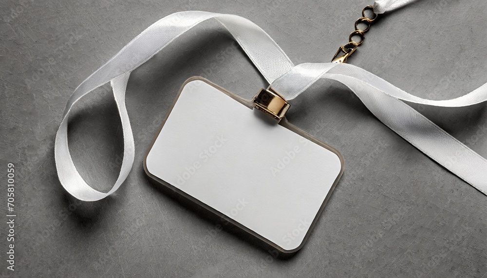 blank badge mockup on grey clipping path name tag with ribbon corporate ...