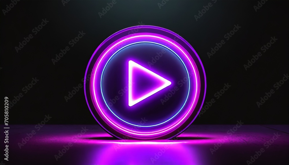 purple color play button on black background start button neon glowing ...
