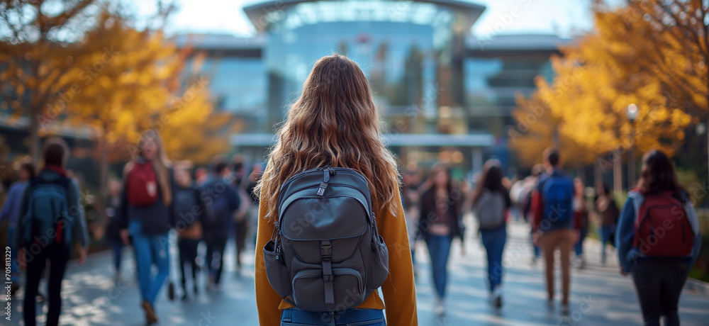 Back to school season: Student walking on a vibrant campus, autumn ...