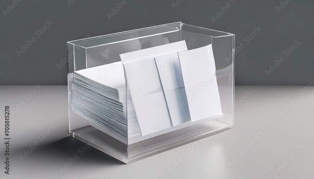 blank white flyers stack mockup in glass plastic holder 3d rendering dl ...