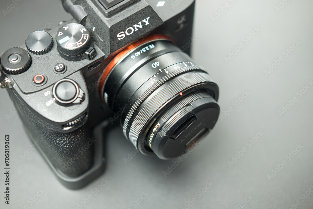Bangkok, Thailand - January 9, 2024 : The camera is the Sony Alpha 7m4 ...