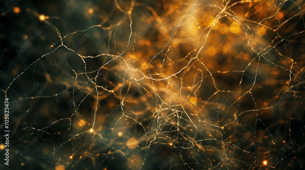 Neural cells featuring luminescent connections resembling knots. Glowing neurons within the ...