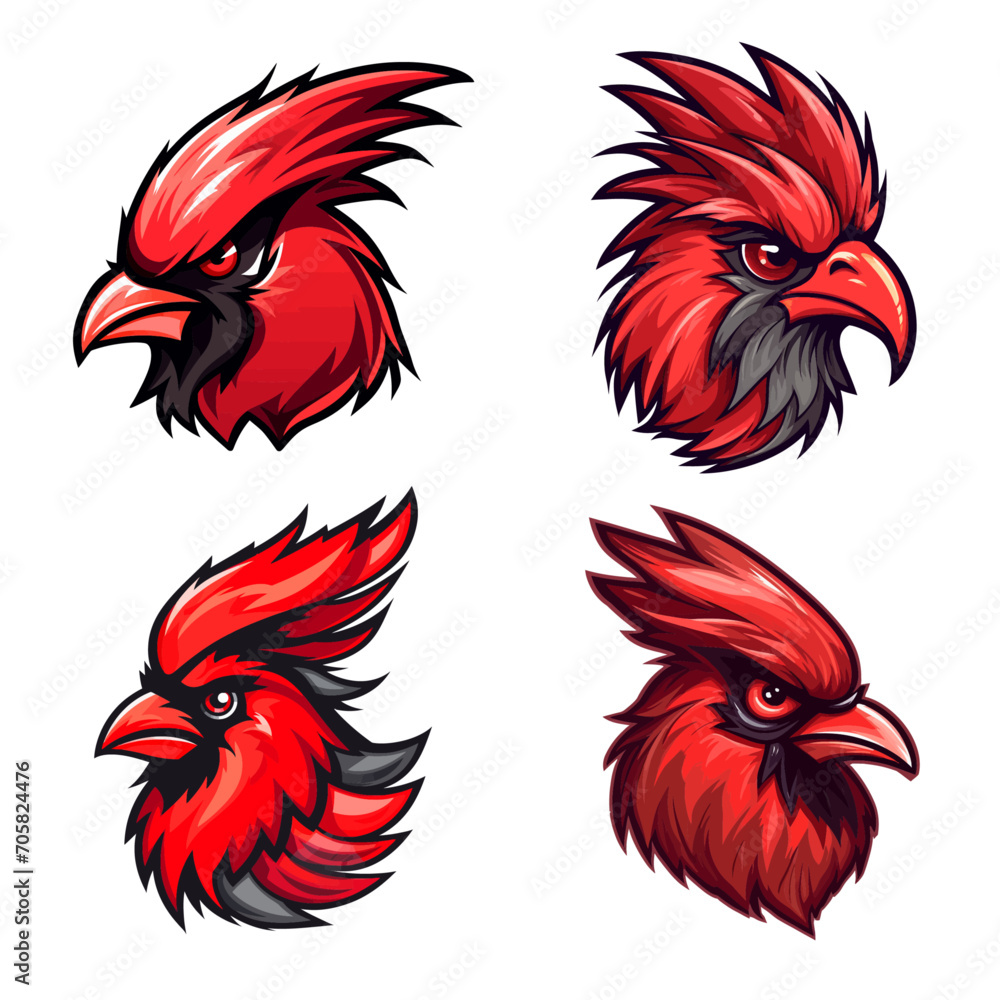 Cardinal bird head logo, mascot icon vector, isolated background, set ...
