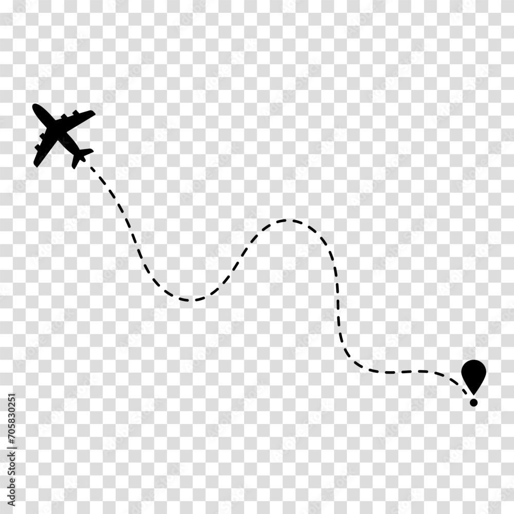 Airplane route plane path. Travel concept. Dotted path airplane ...