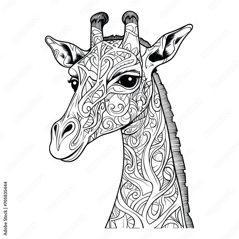 Giraffe zentangle illustration coloring page - coloring book Stock ...