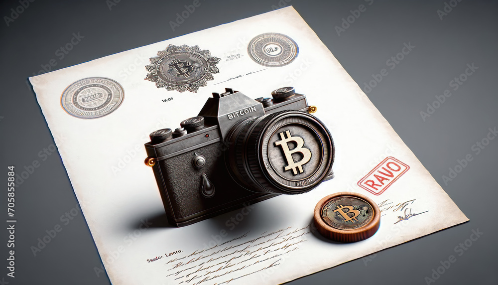 Bitcoin white paper in old fashioned style with bitcoin symbol stamped ...
