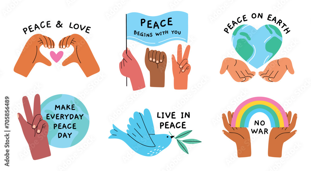 peace and love emblems with human hands. freedom positive elements ...