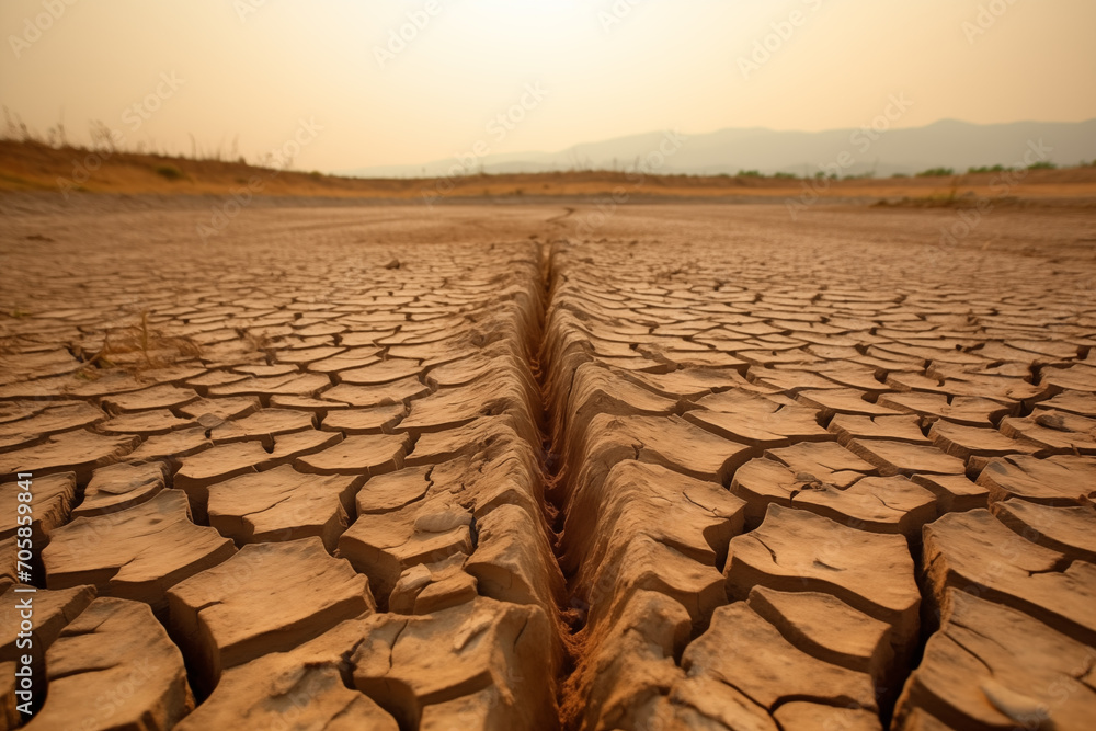 Dry river in desert. Drought land in Global drought. Dry cracked earth ...