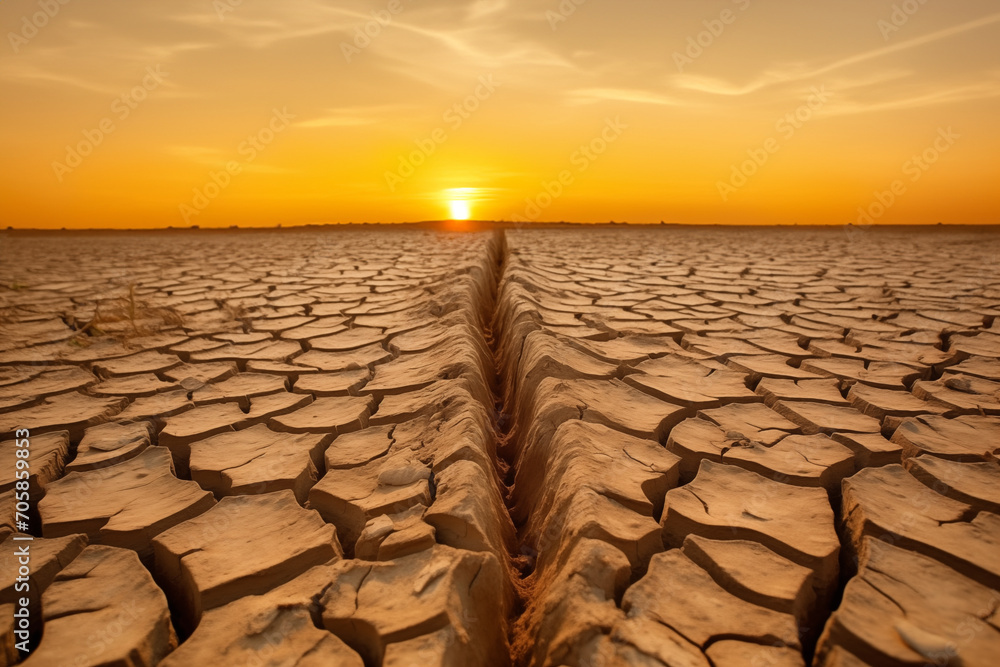 Dry river in desert. Drought land in Global drought. Dry cracked earth ...