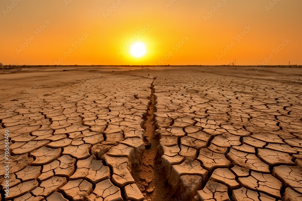 Dry river in desert. Drought land in Global drought. Dry cracked earth ...