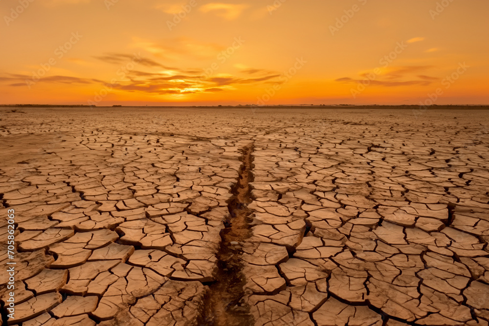 Dry river in desert. Drought land in Global drought. Dry cracked earth ...