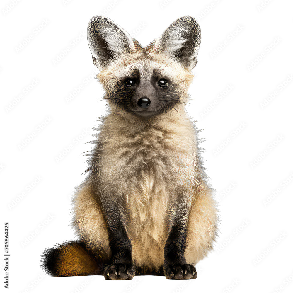 Bat-Eared Fox sitting, a type of fox, a wild predator isolated on ...