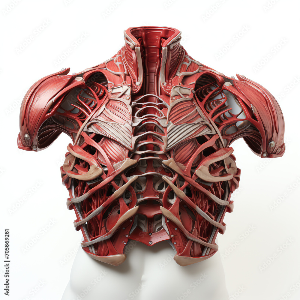 Anatomical model of human muscles and torso, isolated on white ...