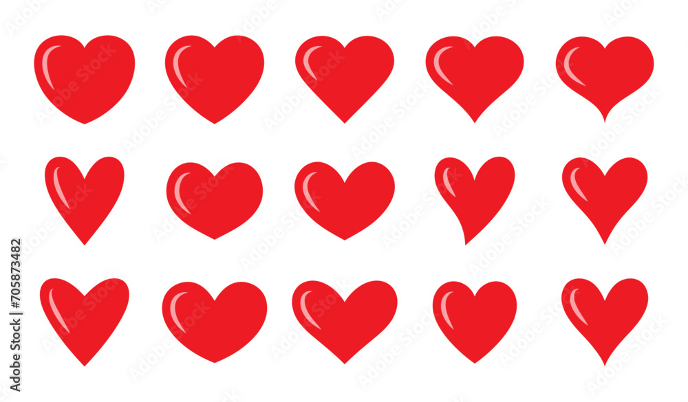Set of glossy hearts in red color. Set of hearts in red color, Red ...