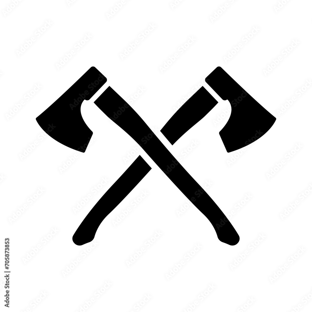 Large crossed axes icon. Black silhouette. Front side view. Vector ...