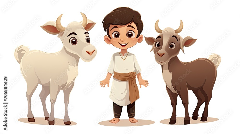 Eid adha mubarak background, Qurban cartoon islamic. Muslim with cow ...