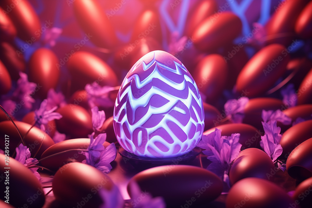 Futuristic Easter chocolate eggs with abstract floral illuminated ...