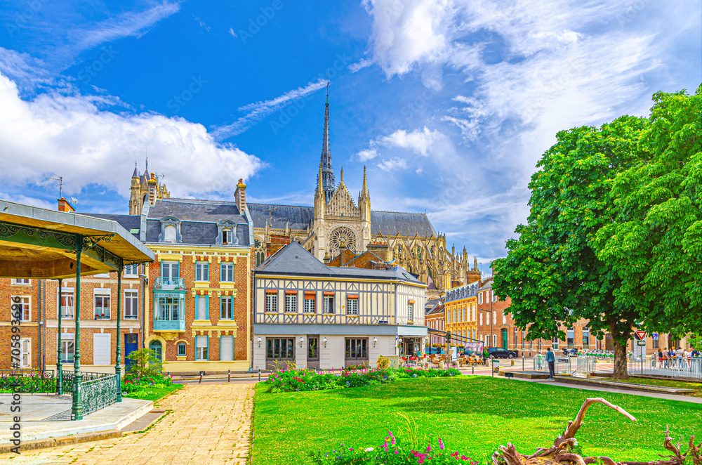 Amiens cityscape of old historical city centre with traditional houses ...