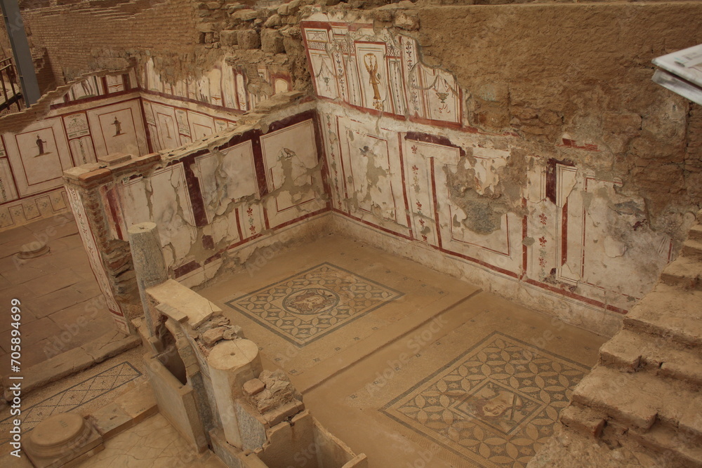 Ancient wealthy roman houses with wall paintings and mosaic floors at ...