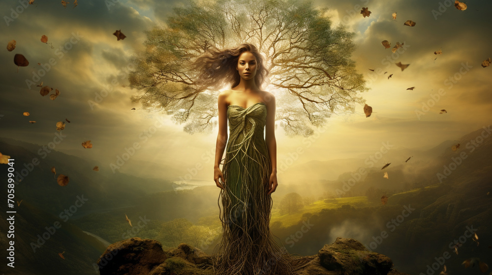 Nature's Strength: Woman standing in a natural setting, holding a "girl ...