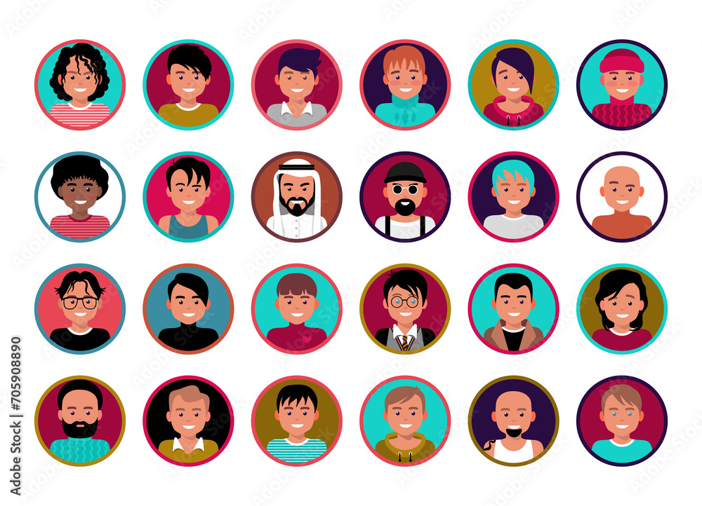 Men, boys avatar collection. Picture character group, social media. Set ...