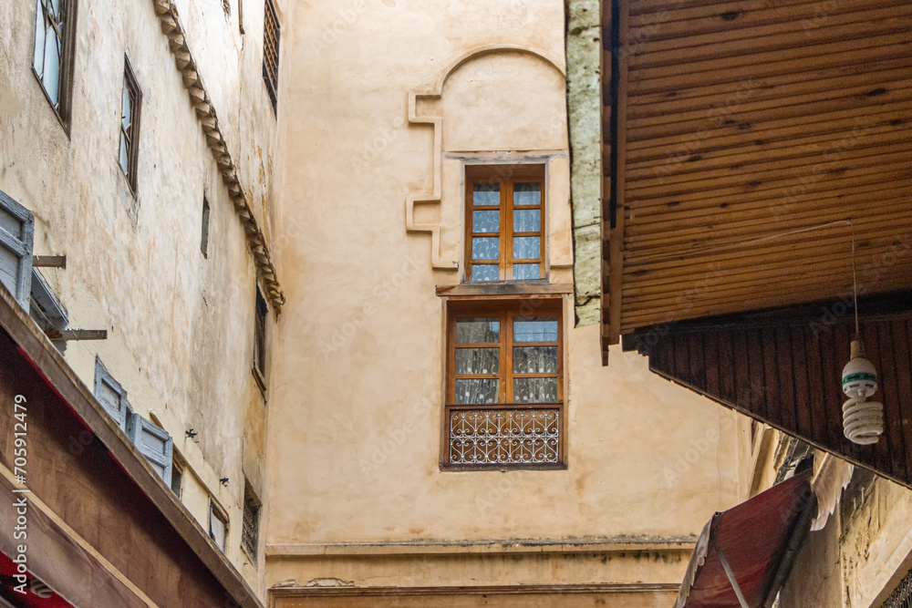 Exterior view of historical buildings in the old medina. Jewish ...