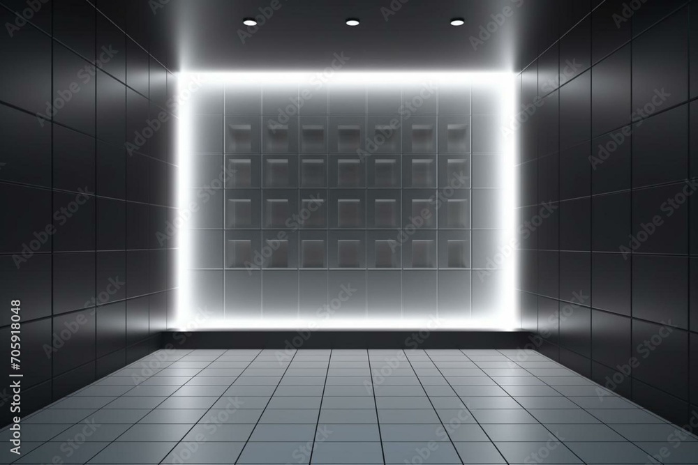 Perspective view of blank white niche with space for presentation ...