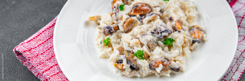 rice seafood risotto fresh eating cooking appetizer meal food snack on ...