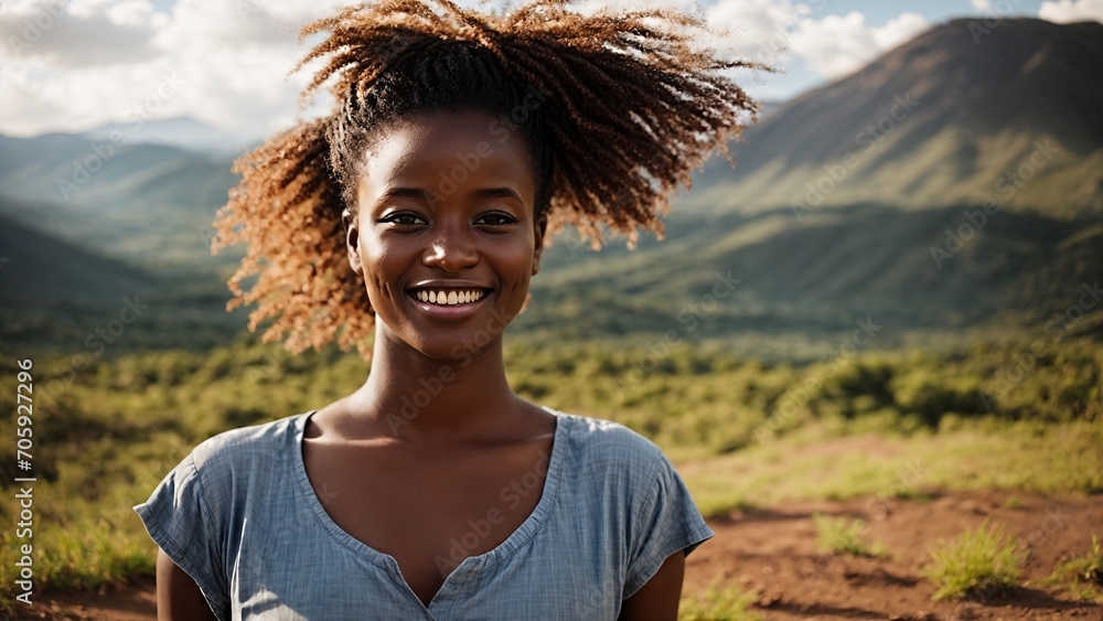 cute Tanzanian model smiling in nature Stock Illustration | Adobe Stock