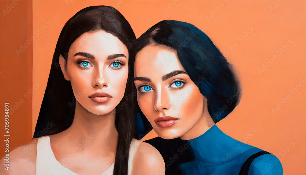 Cubism Portrait of a beautiful women with big blue eyes. Abstract wall ...