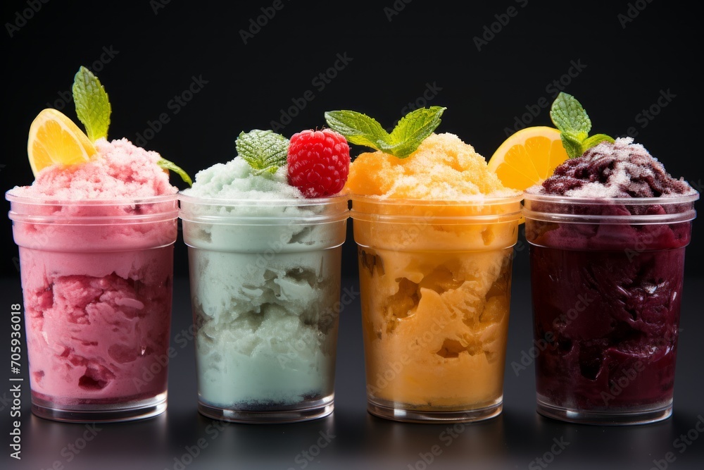 raspberry smoothie with mint. Multi-colored frozen ice drink made from ...