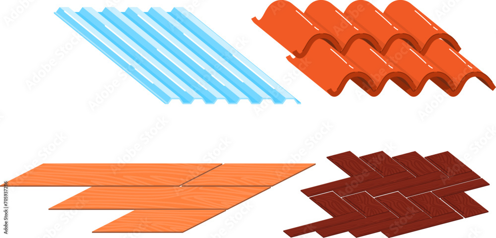 Set of various roofing materials metal, ceramic, wooden. Different ...
