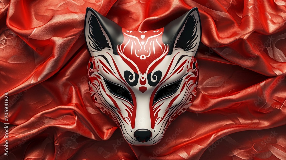 kitsune mask illustration, Japanese traditional mask, kitsune, kabuki ...