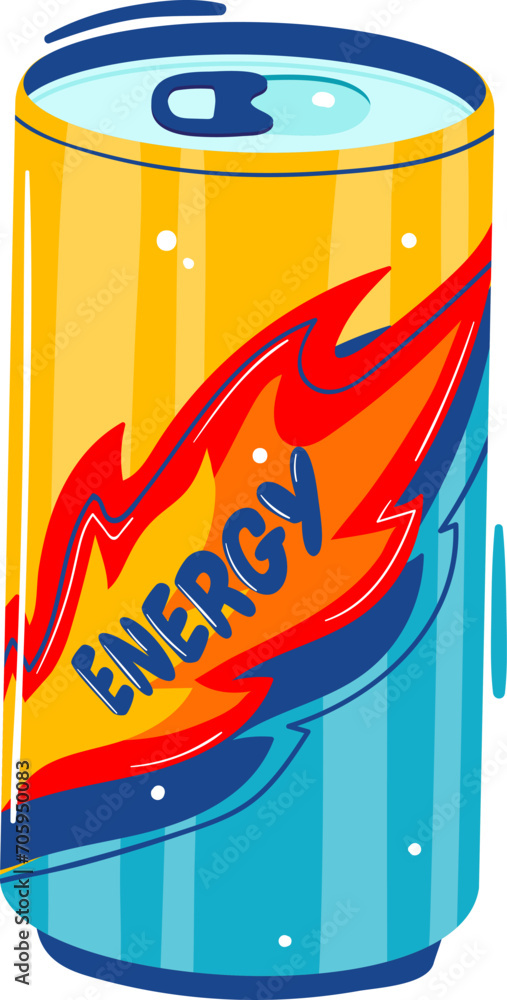 Colorful energy drink can with fiery design and bold word ENERGY ...