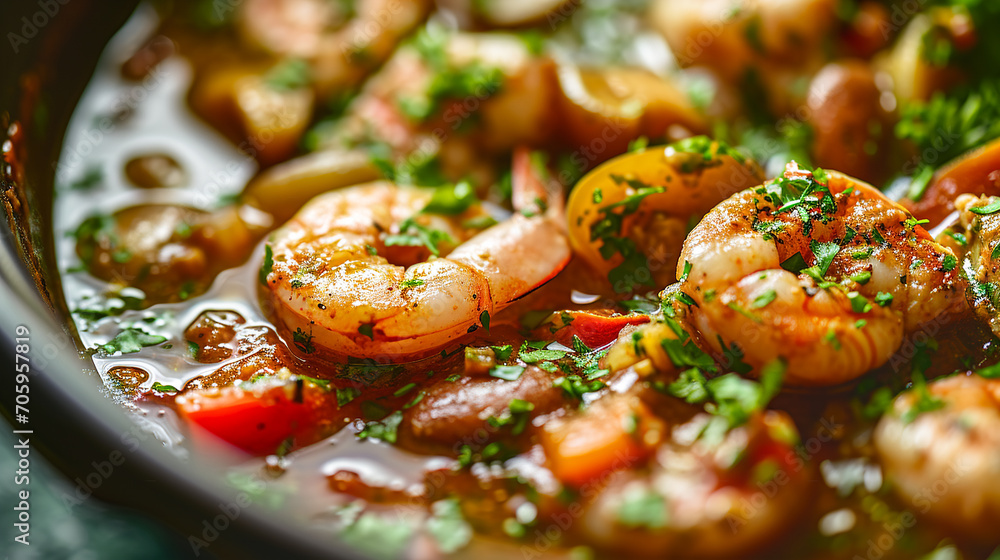 Slow-simmered delicious traditional gumbo stew with seafood chicken ...