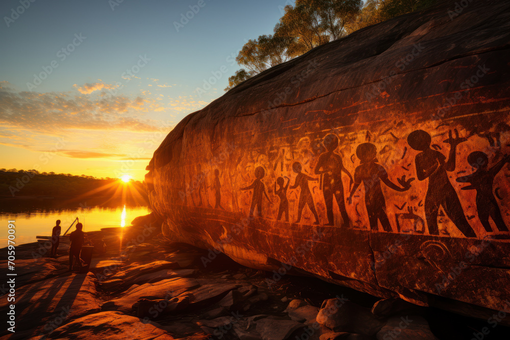 Indigenous rock art in Kakadu National Park, depicting the ancient stories and spiritual ...