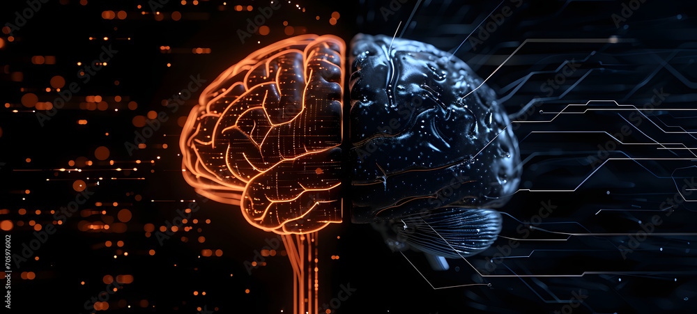 Merge of a human brain and AI technology, Generative Artificial ...
