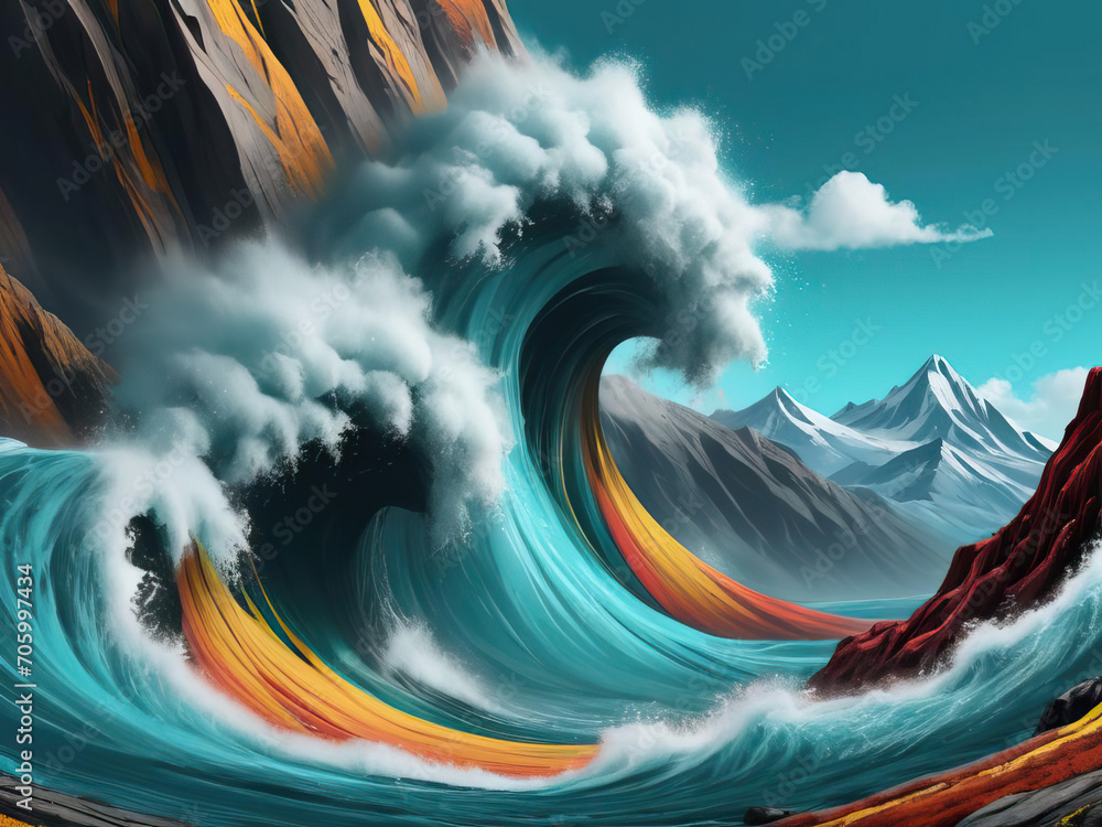 Power of Nature - Avalanche thundering down a rugged mountain slope ...