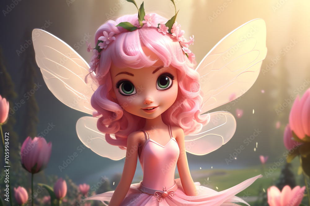 Cute happy funny pretty beautiful fairy character animated, cartoon ...