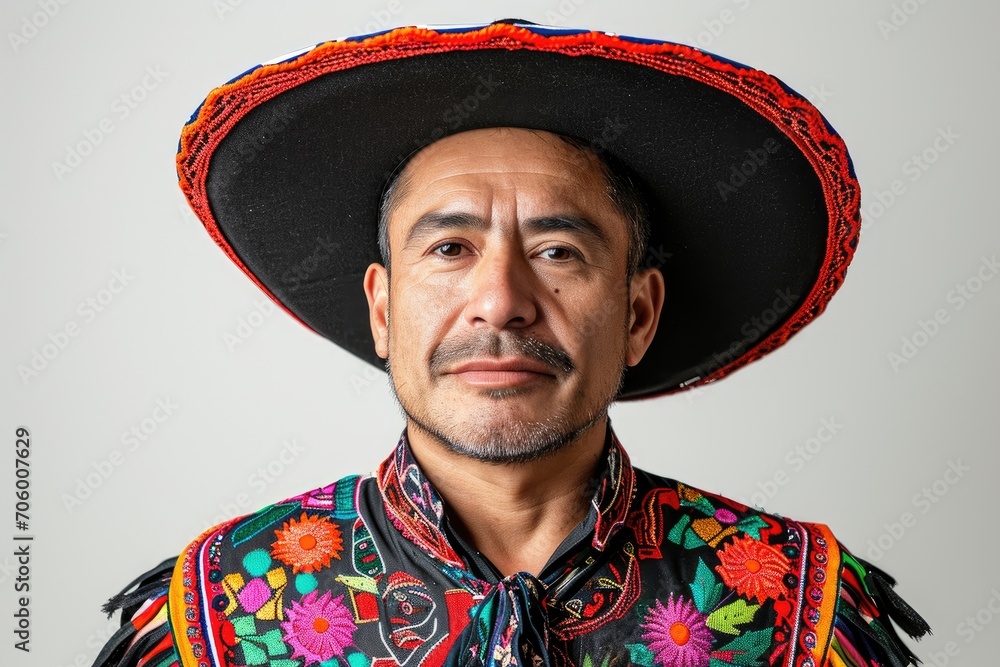 Traditional portrait of a Latino man in folkloric attire, cultural and ...